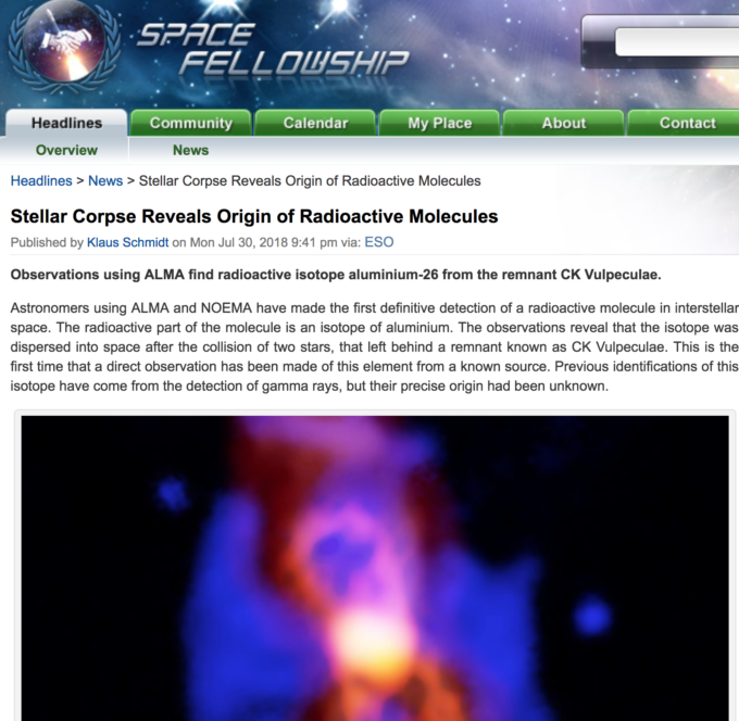 Stellar Corpse Reveals Origin of Radioactive Molecules | International ...